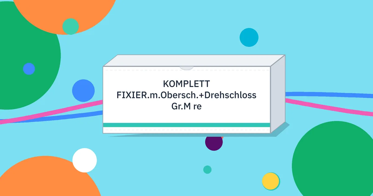 Symbolbild: Packung mit der Aufschrift KOMPLETT FIXIER.m.Obersch.+Drehschloss Gr.M re (PZN 11574000) – Verfügbarkeit und Bezug in Apotheken in Frankfurt am Main