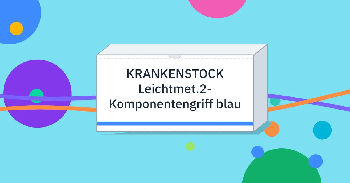 Symbolbild: Packung mit der Aufschrift KRANKENSTOCK Leichtmet.2-Komponentengriff blau (PZN 04391948) – Verfügbarkeit und Bezug in Apotheken in Frankfurt am Main