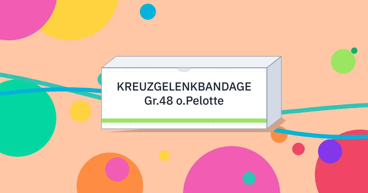 Symbolbild: Packung mit der Aufschrift KREUZGELENKBANDAGE Gr.48 o.Pelotte (PZN 01731450) – Verfügbarkeit und Bezug in Apotheken in Frankfurt am Main