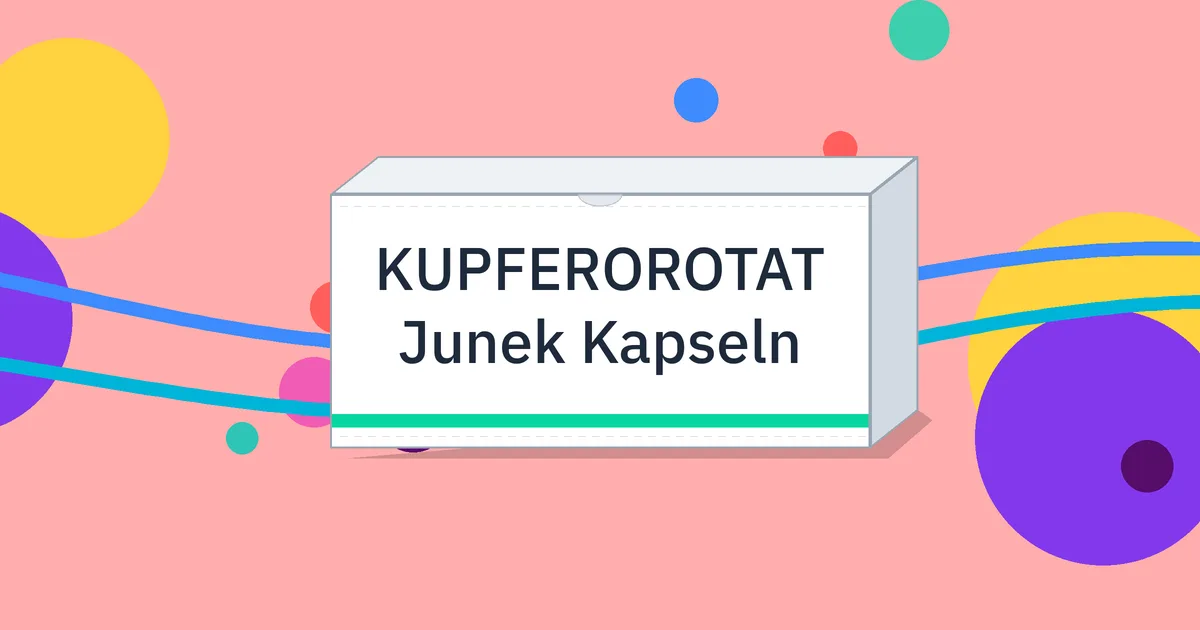 Symbolbild: Packung mit der Aufschrift KUPFEROROTAT Junek Kapseln (PZN 10062746) – Verfügbarkeit und Bezug in Apotheken in Frankfurt am Main