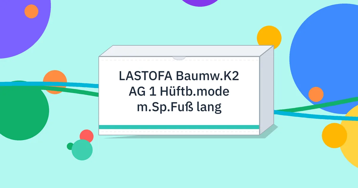 Symbolbild: Packung mit der Aufschrift LASTOFA Baumw.K2 AG 1 Hüftb.mode m.Sp.Fuß lang (PZN 01948592) – Verfügbarkeit und Bezug in Apotheken in Frankfurt am Main