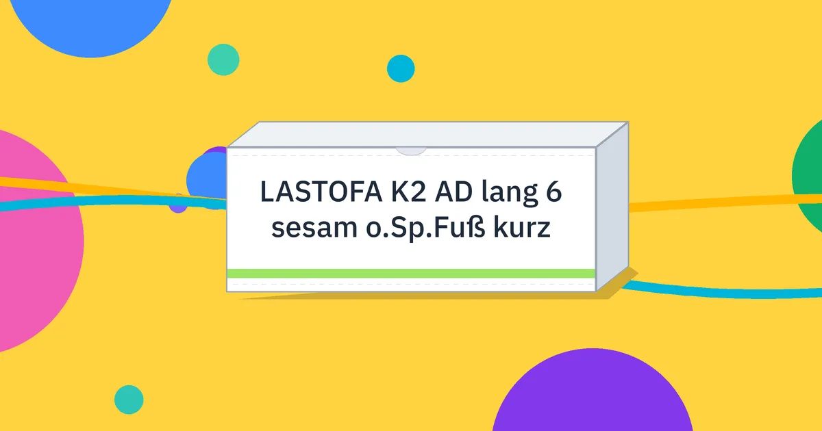 Symbolbild: Packung mit der Aufschrift LASTOFA K2 AD lang 6 sesam o.Sp.Fuß kurz (PZN 13801457) – Verfügbarkeit und Bezug in Apotheken in Frankfurt am Main