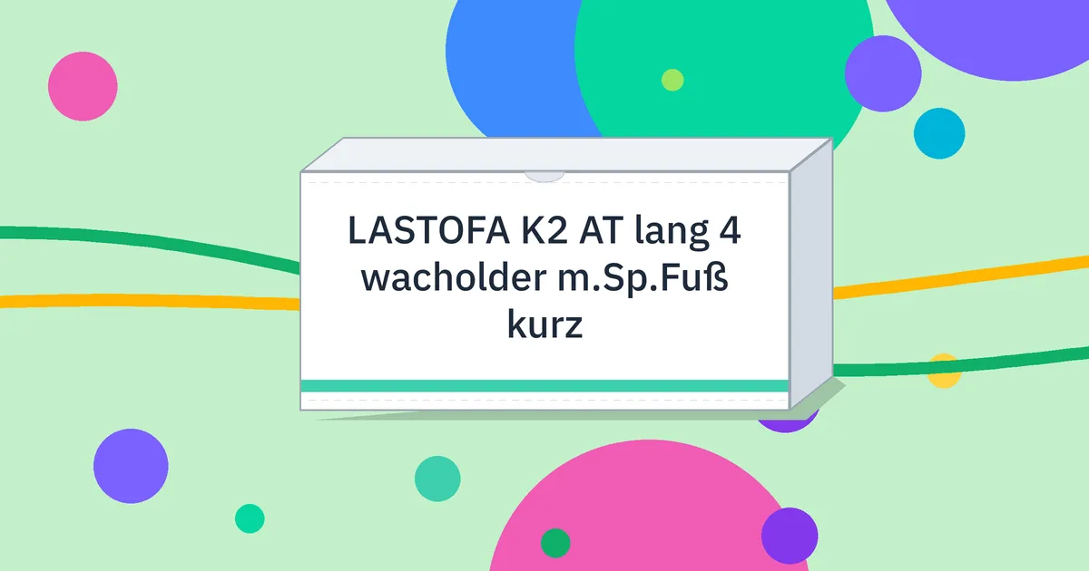 Symbolbild: Packung mit der Aufschrift LASTOFA K2 AT lang 4 wacholder m.Sp.Fuß kurz (PZN 13809364) – Verfügbarkeit und Bezug in Apotheken in Frankfurt am Main