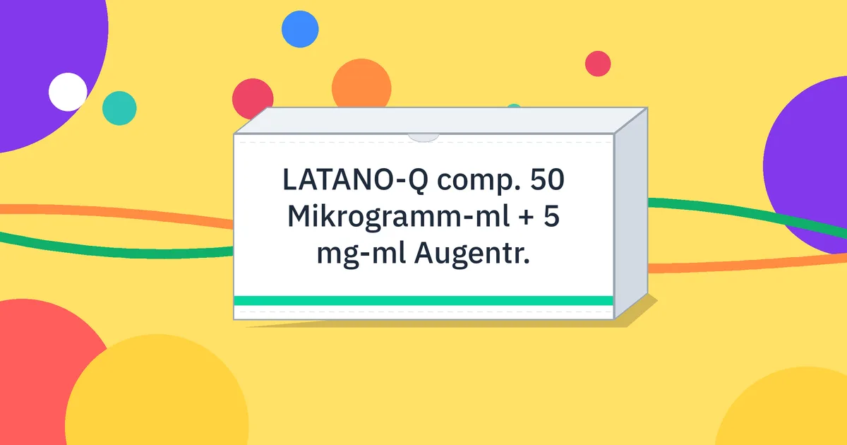 Symbolbild: Packung mit der Aufschrift LATANO-Q comp. 50 Mikrogramm-ml + 5 mg-ml Augentr. (PZN 09777871) – Verfügbarkeit und Bezug in Apotheken in Frankfurt am Main