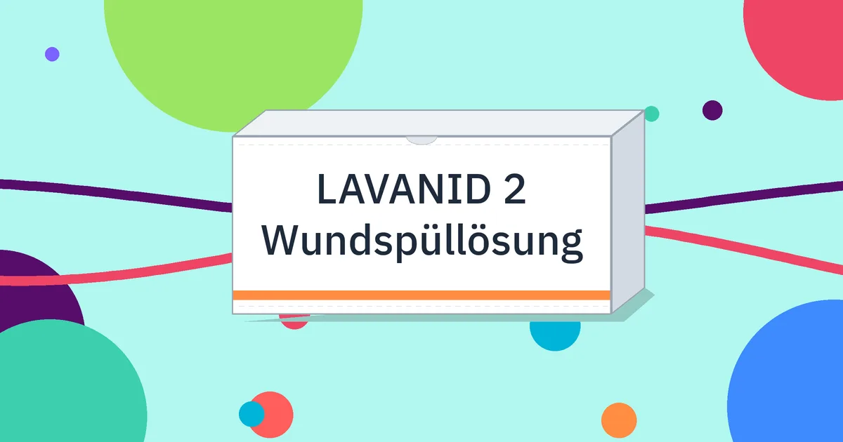 Symbolbild: Packung mit der Aufschrift LAVANID 2 Wundspüllösung (PZN 18669784) – Verfügbarkeit und Bezug in Apotheken in Frankfurt am Main