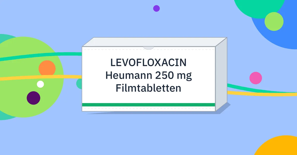 Symbolbild: Packung mit der Aufschrift LEVOFLOXACIN Heumann 250 mg Filmtabletten (PZN 08806441) – Verfügbarkeit und Bezug in Apotheken in Frankfurt am Main