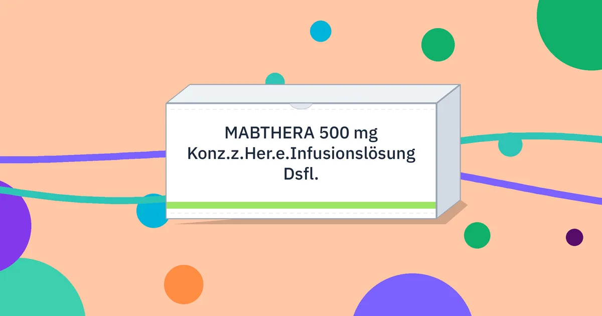 Symbolbild: Packung mit der Aufschrift MABTHERA 500 mg Konz.z.Her.e.Infusionslösung Dsfl. (PZN 06888305) – Verfügbarkeit und Bezug in Apotheken in Frankfurt am Main
