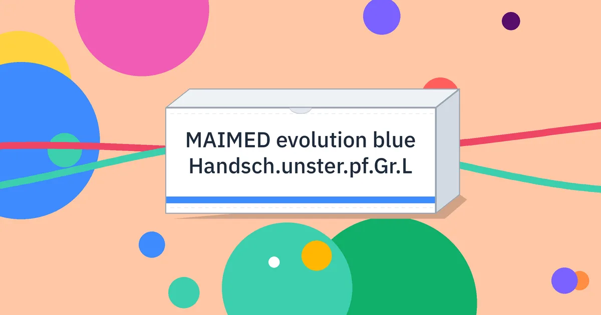 Symbolbild: Packung mit der Aufschrift MAIMED evolution blue Handsch.unster.pf.Gr.L (PZN 10146526) – Verfügbarkeit und Bezug in Apotheken in Frankfurt am Main