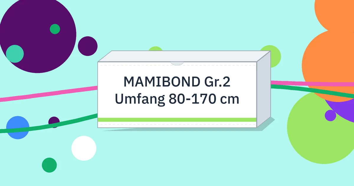 Symbolbild: Packung mit der Aufschrift MAMIBOND Gr.2 Umfang 80-170 cm (PZN 20372198) – Verfügbarkeit und Bezug in Apotheken in Frankfurt am Main