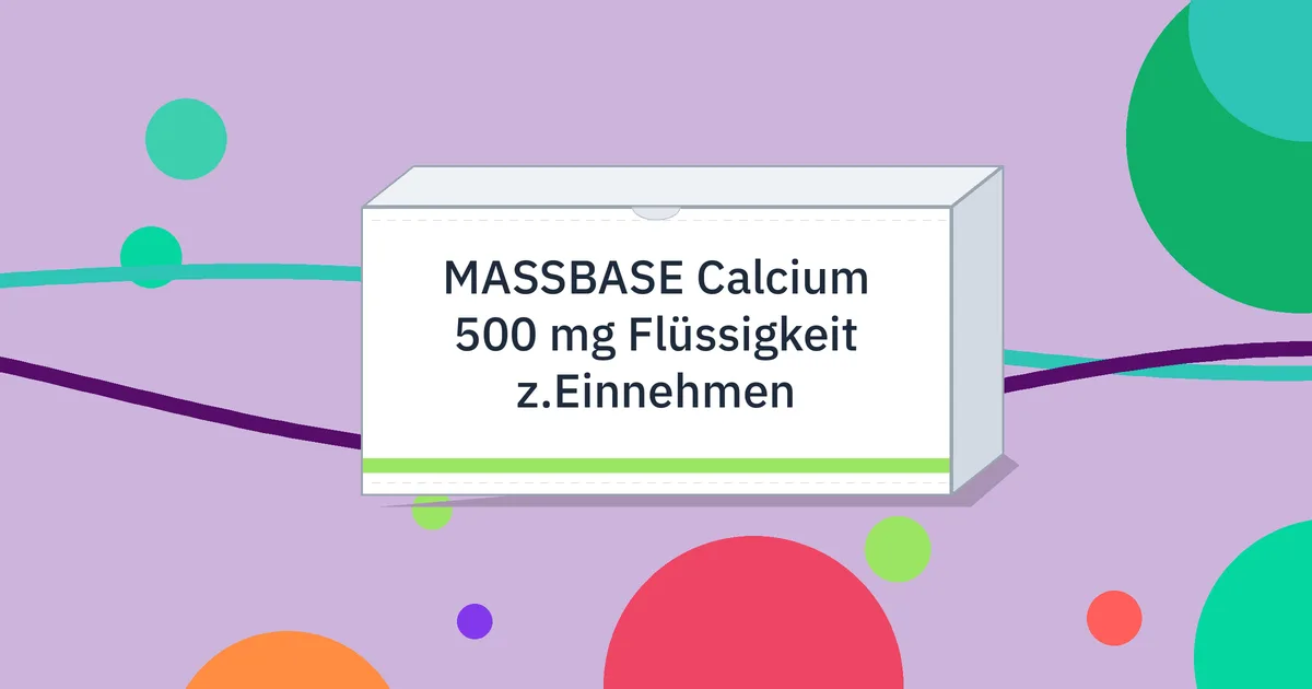 Symbolbild: Packung mit der Aufschrift MASSBASE Calcium 500 mg Flüssigkeit z.Einnehmen (PZN 20050460) – Verfügbarkeit und Bezug in Apotheken in Frankfurt am Main