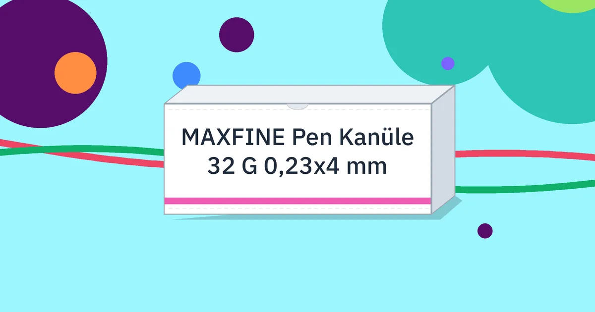 Symbolbild: Packung mit der Aufschrift MAXFINE Pen Kanüle 32 G 0,23x4 mm (PZN 10311132) – Verfügbarkeit und Bezug in Apotheken in Frankfurt am Main