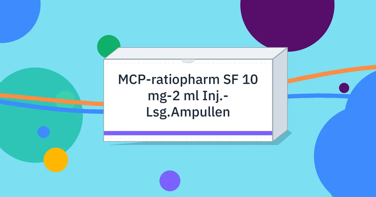 Symbolbild: Packung mit der Aufschrift MCP-ratiopharm SF 10 mg-2 ml Inj.-Lsg.Ampullen (PZN 00509407) – Verfügbarkeit und Bezug in Apotheken in Frankfurt am Main