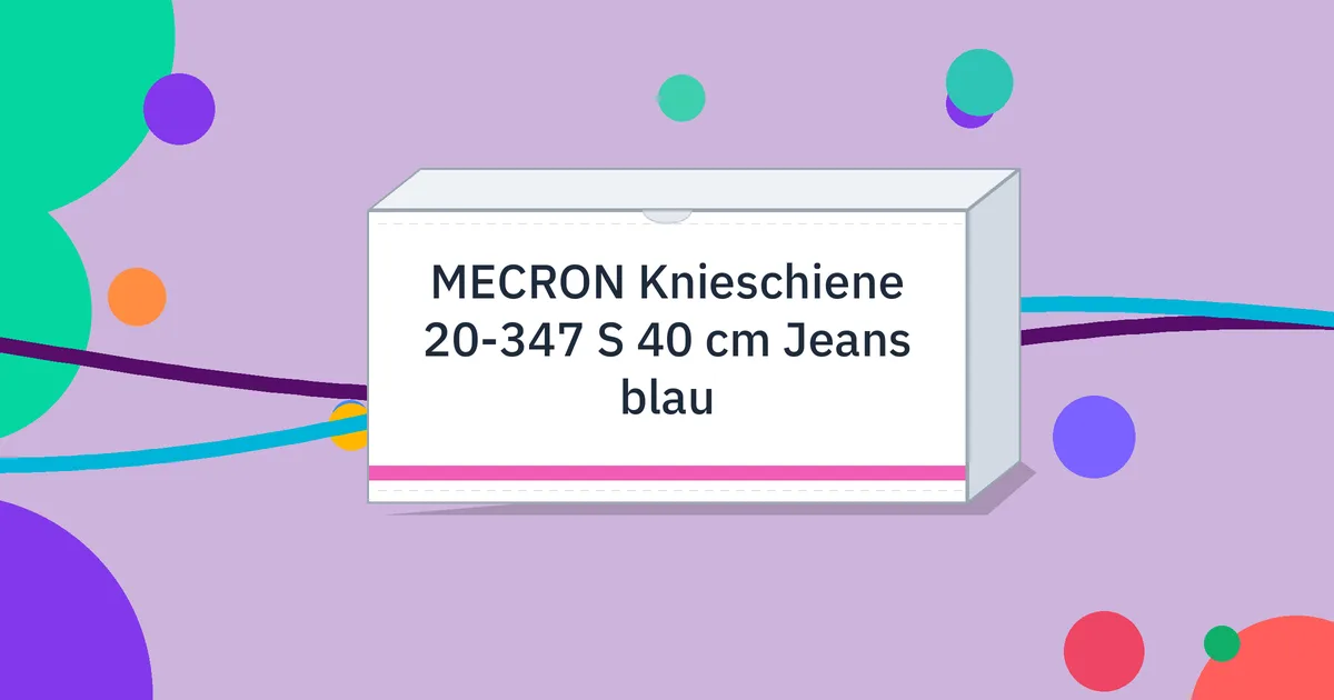 Symbolbild: Packung mit der Aufschrift MECRON Knieschiene 20-347 S 40 cm Jeans blau (PZN 02909944) – Verfügbarkeit und Bezug in Apotheken in Frankfurt am Main