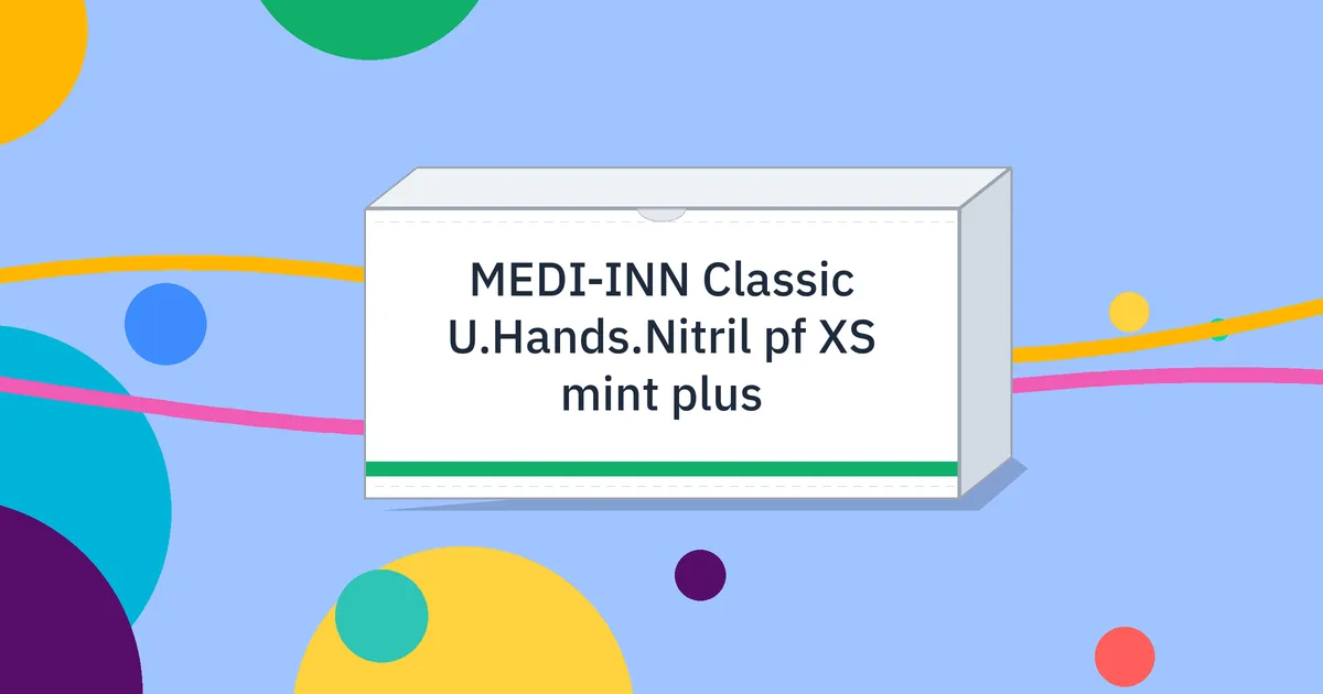 Symbolbild: Packung mit der Aufschrift MEDI-INN Classic U.Hands.Nitril pf XS mint plus (PZN 18445547) – Verfügbarkeit und Bezug in Apotheken in Frankfurt am Main