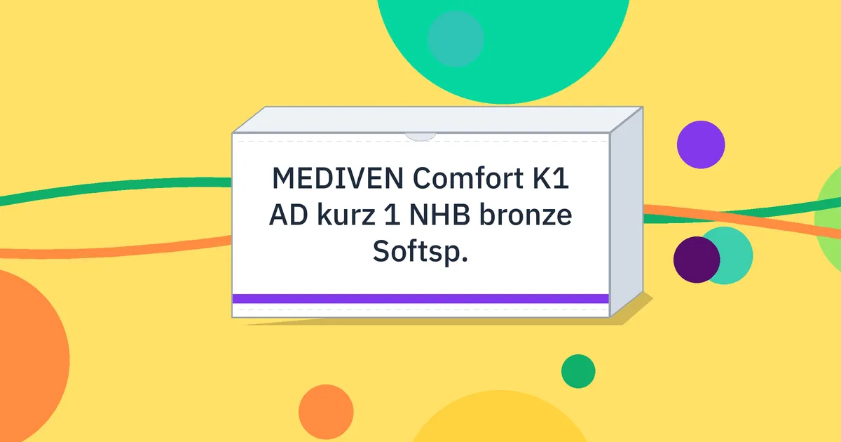 Symbolbild: Packung mit der Aufschrift MEDIVEN Comfort K1 AD kurz 1 NHB bronze Softsp. (PZN 14556681) – Verfügbarkeit und Bezug in Apotheken in Frankfurt am Main