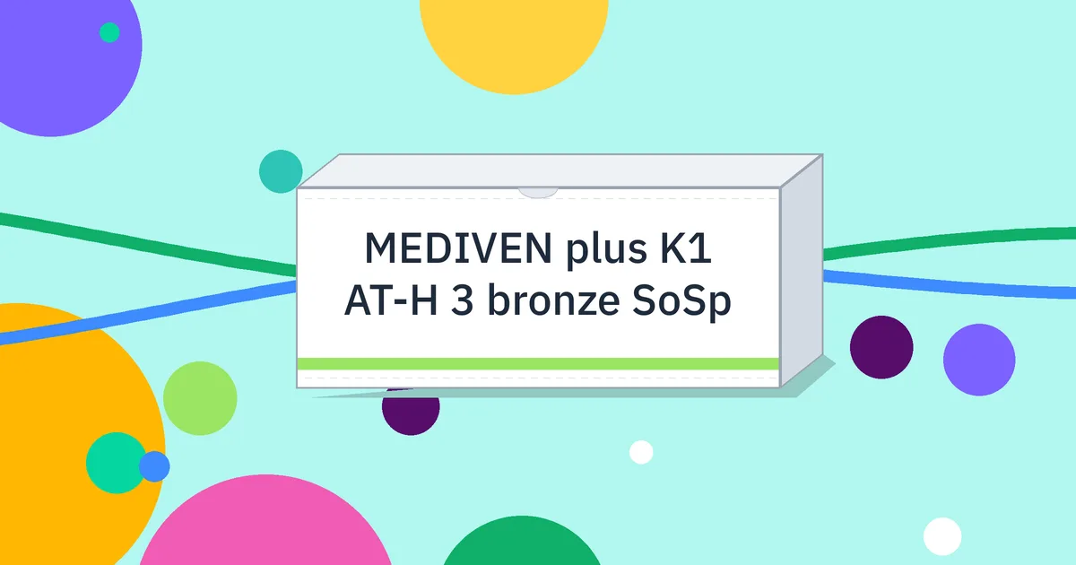 Symbolbild: Packung mit der Aufschrift MEDIVEN plus K1 AT-H 3 bronze SoSp (PZN 15036156) – Verfügbarkeit und Bezug in Apotheken in Frankfurt am Main