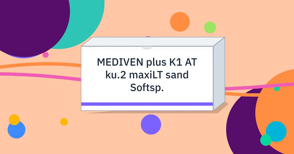 Symbolbild: Packung mit der Aufschrift MEDIVEN plus K1 AT ku.2 maxiLT sand Softsp. (PZN 18942843) – Verfügbarkeit und Bezug in Apotheken in Frankfurt am Main
