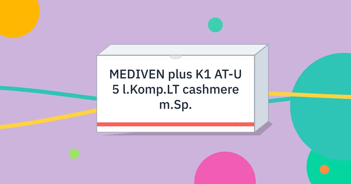 Symbolbild: Packung mit der Aufschrift MEDIVEN plus K1 AT-U 5 l.Komp.LT cashmere m.Sp. (PZN 15033040) – Verfügbarkeit und Bezug in Apotheken in Frankfurt am Main