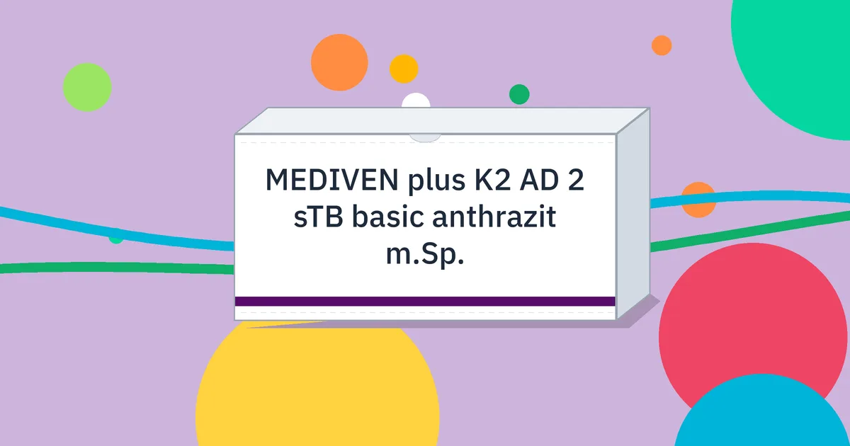 Symbolbild: Packung mit der Aufschrift MEDIVEN plus K2 AD 2 sTB basic anthrazit m.Sp. (PZN 15095294) – Verfügbarkeit und Bezug in Apotheken in Frankfurt am Main