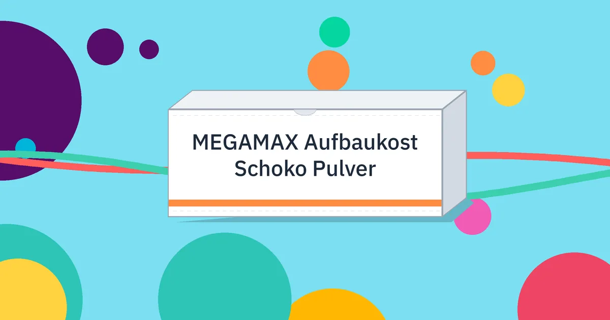 Symbolbild: Packung mit der Aufschrift MEGAMAX Aufbaukost Schoko Pulver (PZN 03246434) – Verfügbarkeit und Bezug in Apotheken in Frankfurt am Main
