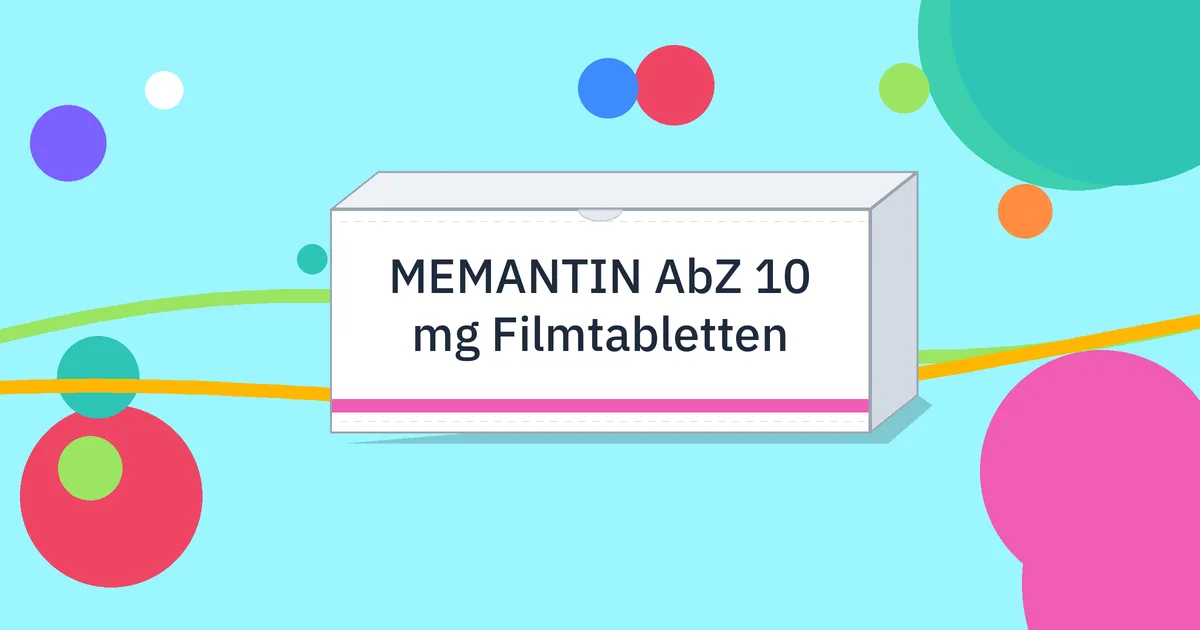 Symbolbild: Packung mit der Aufschrift MEMANTIN AbZ 10 mg Filmtabletten (PZN 09929708) – Verfügbarkeit und Bezug in Apotheken in Frankfurt am Main
