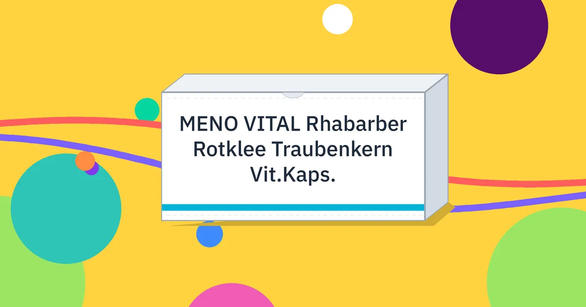 Symbolbild: Packung mit der Aufschrift MENO VITAL Rhabarber Rotklee Traubenkern Vit.Kaps. (PZN 19506570) – Verfügbarkeit und Bezug in Apotheken in Frankfurt am Main