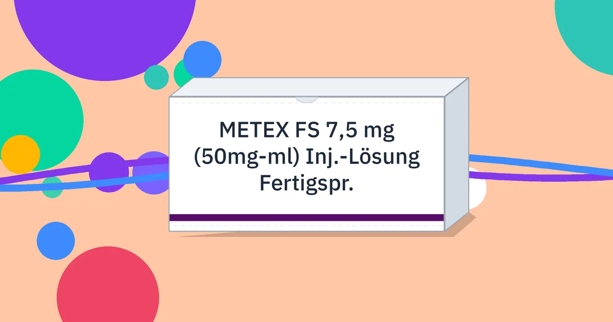 Symbolbild: Packung mit der Aufschrift METEX FS 7,5 mg (50mg-ml) Inj.-Lösung Fertigspr. (PZN 17906503) – Verfügbarkeit und Bezug in Apotheken in Frankfurt am Main