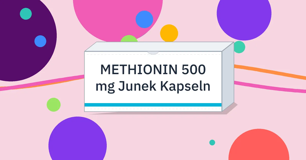 Symbolbild: Packung mit der Aufschrift METHIONIN 500 mg Junek Kapseln (PZN 00134812) – Verfügbarkeit und Bezug in Apotheken in Frankfurt am Main