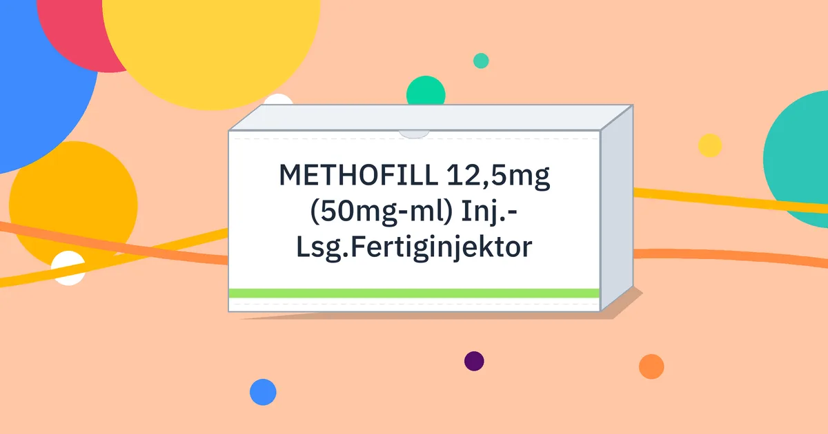 Symbolbild: Packung mit der Aufschrift METHOFILL 12,5mg (50mg-ml) Inj.-Lsg.Fertiginjektor (PZN 18660748) – Verfügbarkeit und Bezug in Apotheken in Frankfurt am Main