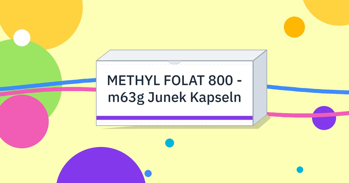 Symbolbild: Packung mit der Aufschrift METHYL FOLAT 800 -m63g Junek Kapseln (PZN 20051896) – Verfügbarkeit und Bezug in Apotheken in Frankfurt am Main