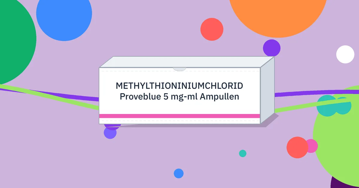 Symbolbild: Packung mit der Aufschrift METHYLTHIONINIUMCHLORID Proveblue 5 mg-ml Ampullen (PZN 10630050) – Verfügbarkeit und Bezug in Apotheken in Frankfurt am Main