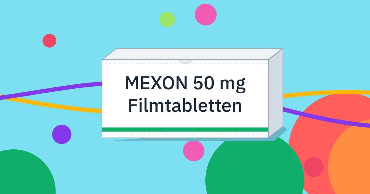 Symbolbild: Packung mit der Aufschrift MEXON 50 mg Filmtabletten (PZN 20372554) – Verfügbarkeit und Bezug in Apotheken in Frankfurt am Main
