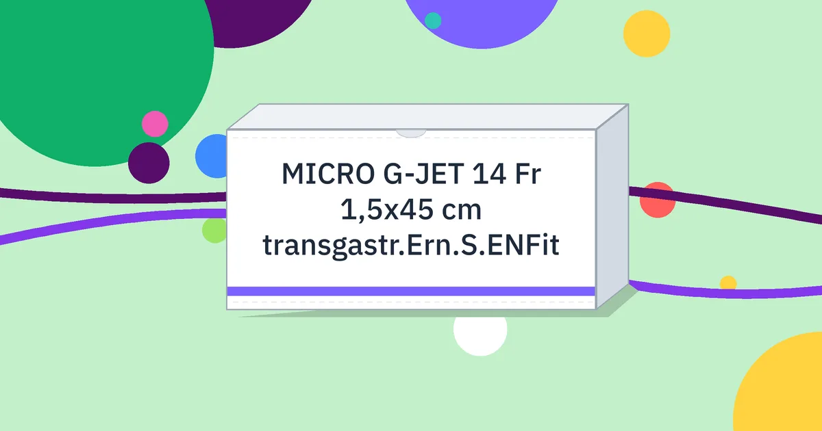 Symbolbild: Packung mit der Aufschrift MICRO G-JET 14 Fr 1,5x45 cm transgastr.Ern.S.ENFit (PZN 17818236) – Verfügbarkeit und Bezug in Apotheken in Frankfurt am Main