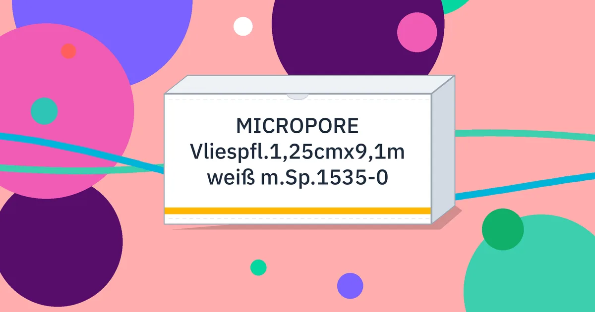 Symbolbild: Packung mit der Aufschrift MICROPORE Vliespfl.1,25cmx9,1m weiß m.Sp.1535-0 (PZN 12394033) – Verfügbarkeit und Bezug in Apotheken in Frankfurt am Main