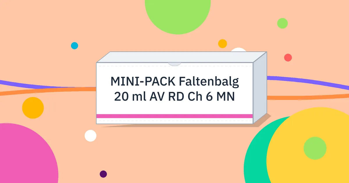 Symbolbild: Packung mit der Aufschrift MINI-PACK Faltenbalg 20 ml AV RD Ch 6 MN (PZN 17486024) – Verfügbarkeit und Bezug in Apotheken in Frankfurt am Main