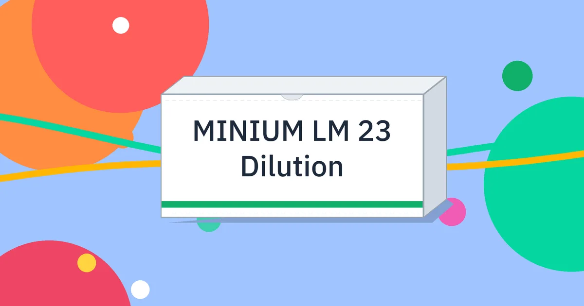 Symbolbild: Packung mit der Aufschrift MINIUM LM 23 Dilution (PZN 13608973) – Verfügbarkeit und Bezug in Apotheken in Frankfurt am Main