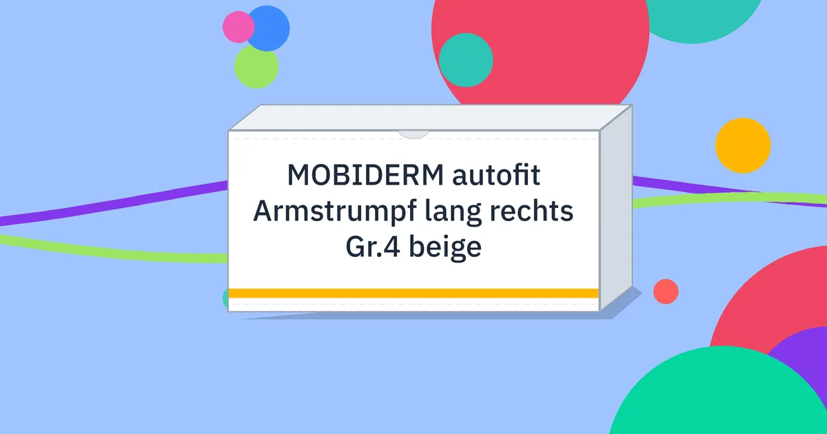 Symbolbild: Packung mit der Aufschrift MOBIDERM autofit Armstrumpf lang rechts Gr.4 beige (PZN 13969748) – Verfügbarkeit und Bezug in Apotheken in Frankfurt am Main
