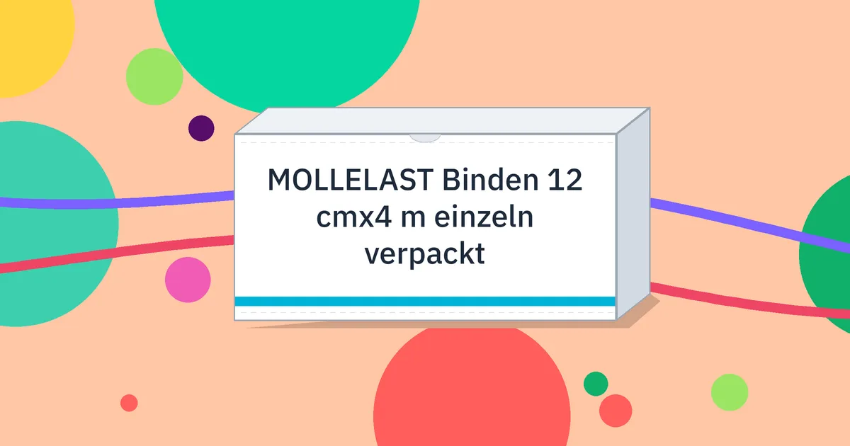 Symbolbild: Packung mit der Aufschrift MOLLELAST Binden 12 cmx4 m einzeln verpackt (PZN 03130039) – Verfügbarkeit und Bezug in Apotheken in Frankfurt am Main