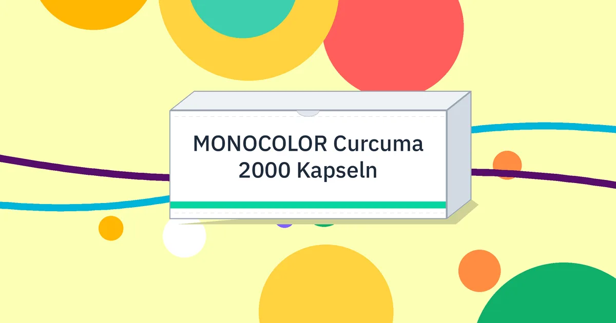 Symbolbild: Packung mit der Aufschrift MONOCOLOR Curcuma 2000 Kapseln (PZN 16368713) – Verfügbarkeit und Bezug in Apotheken in Frankfurt am Main