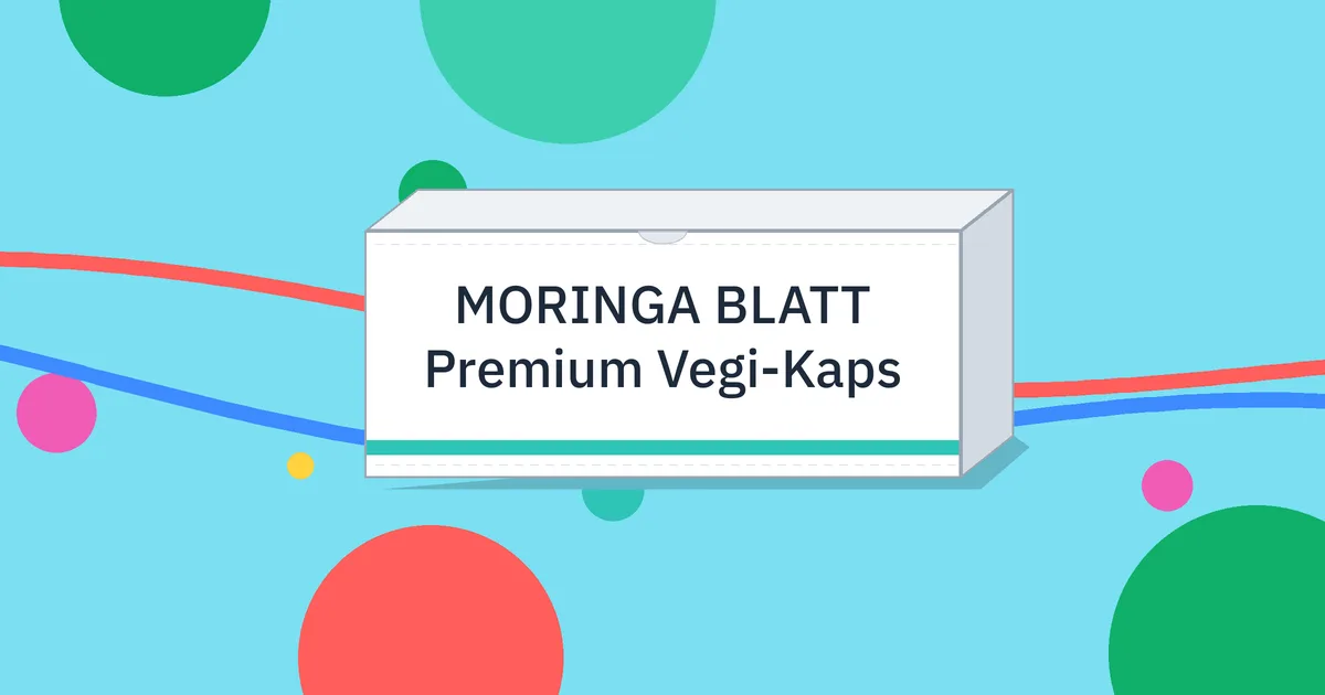 Symbolbild: Packung mit der Aufschrift MORINGA BLATT Premium Vegi-Kaps (PZN 13980974) – Verfügbarkeit und Bezug in Apotheken in Frankfurt am Main