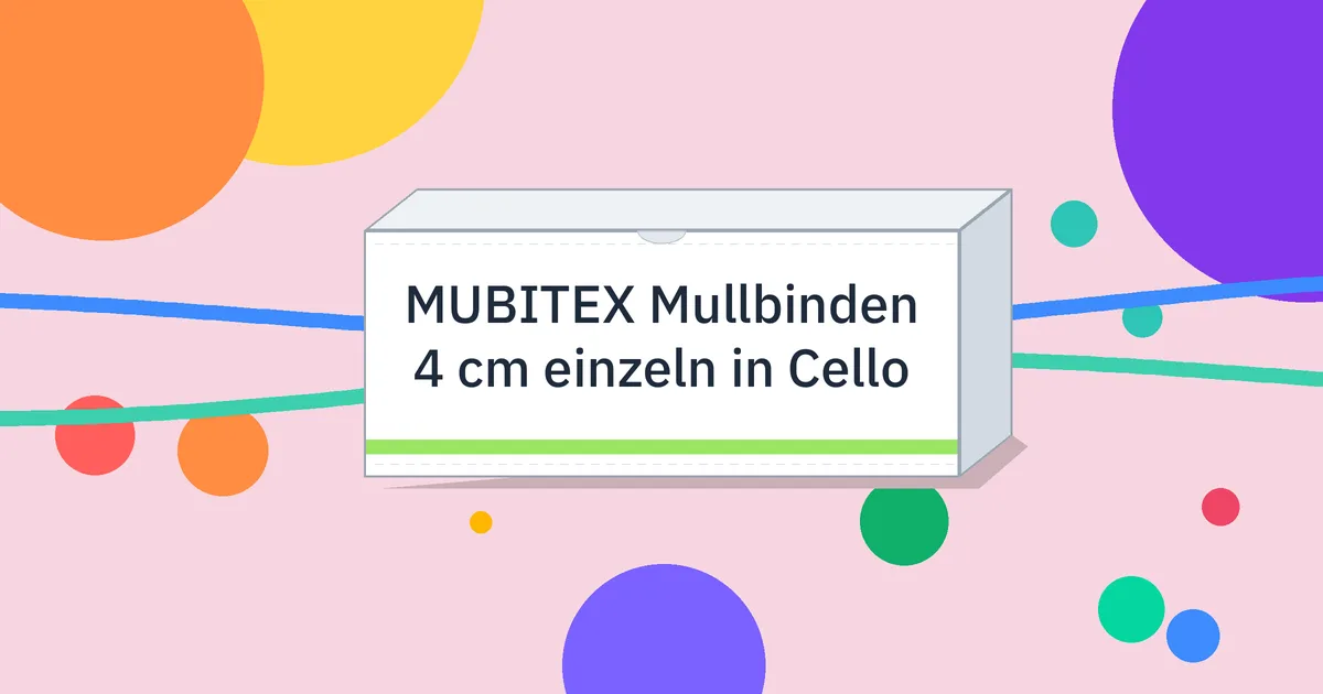 Symbolbild: Packung mit der Aufschrift MUBITEX Mullbinden 4 cm einzeln in Cello (PZN 02795073) – Verfügbarkeit und Bezug in Apotheken in Frankfurt am Main