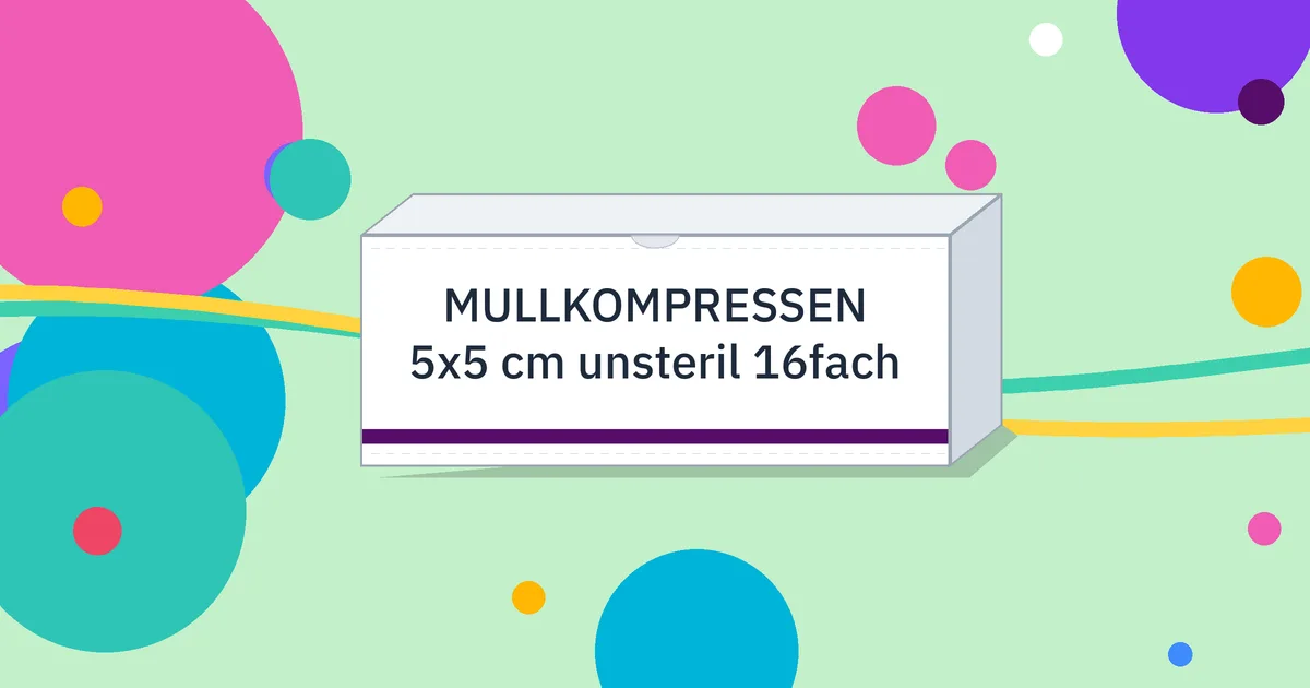 Symbolbild: Packung mit der Aufschrift MULLKOMPRESSEN 5x5 cm unsteril 16fach (PZN 04852792) – Verfügbarkeit und Bezug in Apotheken in Frankfurt am Main