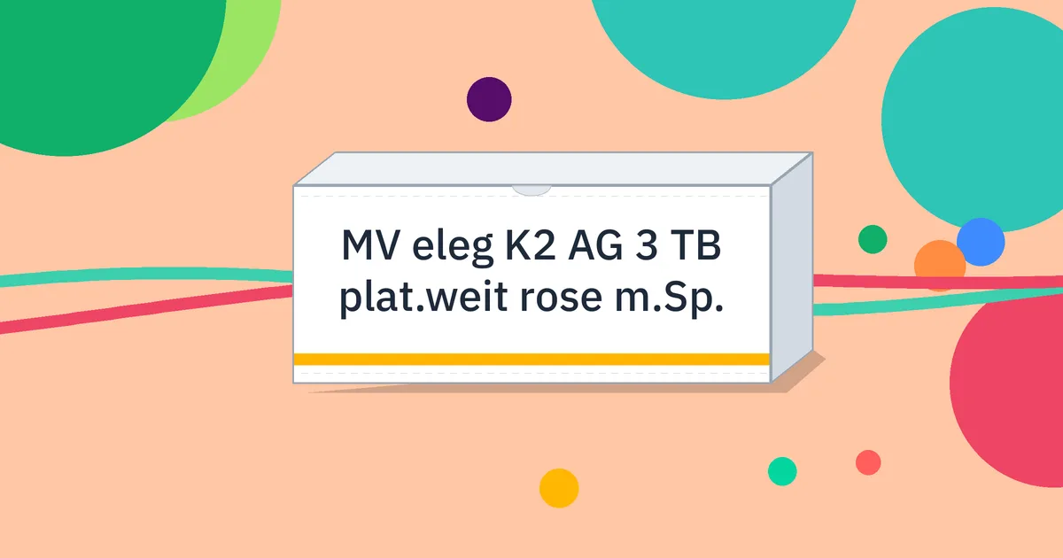 Symbolbild: Packung mit der Aufschrift MV eleg K2 AG 3 TB plat.weit rose m.Sp. (PZN 14698978) – Verfügbarkeit und Bezug in Apotheken in Frankfurt am Main