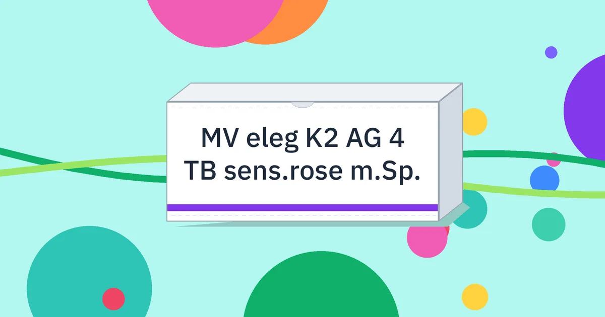 Symbolbild: Packung mit der Aufschrift MV eleg K2 AG 4 TB sens.rose m.Sp. (PZN 14699506) – Verfügbarkeit und Bezug in Apotheken in Frankfurt am Main