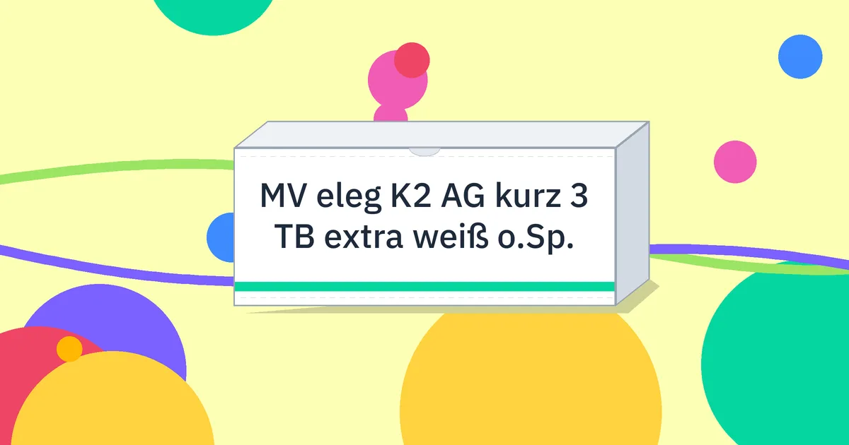 Symbolbild: Packung mit der Aufschrift MV eleg K2 AG kurz 3 TB extra weiß o.Sp. (PZN 09879689) – Verfügbarkeit und Bezug in Apotheken in Frankfurt am Main