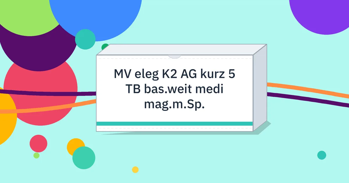 Symbolbild: Packung mit der Aufschrift MV eleg K2 AG kurz 5 TB bas.weit medi mag.m.Sp. (PZN 14638462) – Verfügbarkeit und Bezug in Apotheken in Frankfurt am Main