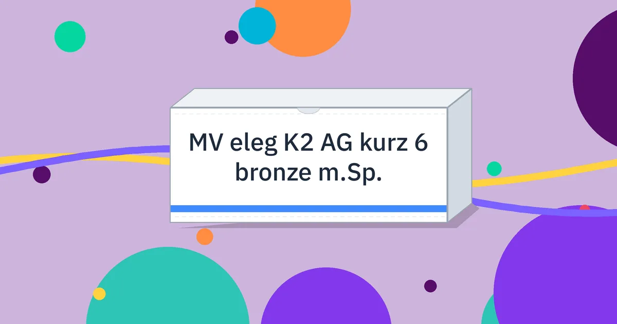 Symbolbild: Packung mit der Aufschrift MV eleg K2 AG kurz 6 bronze m.Sp. (PZN 14717351) – Verfügbarkeit und Bezug in Apotheken in Frankfurt am Main