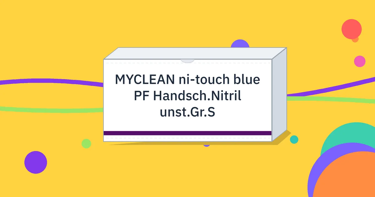 Symbolbild: Packung mit der Aufschrift MYCLEAN ni-touch blue PF Handsch.Nitril unst.Gr.S (PZN 11330060) – Verfügbarkeit und Bezug in Apotheken in Frankfurt am Main