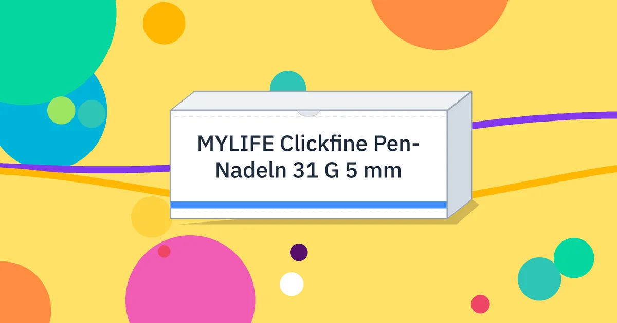 Symbolbild: Packung mit der Aufschrift MYLIFE Clickfine Pen-Nadeln 31 G 5 mm (PZN 19361410) – Verfügbarkeit und Bezug in Apotheken in Frankfurt am Main