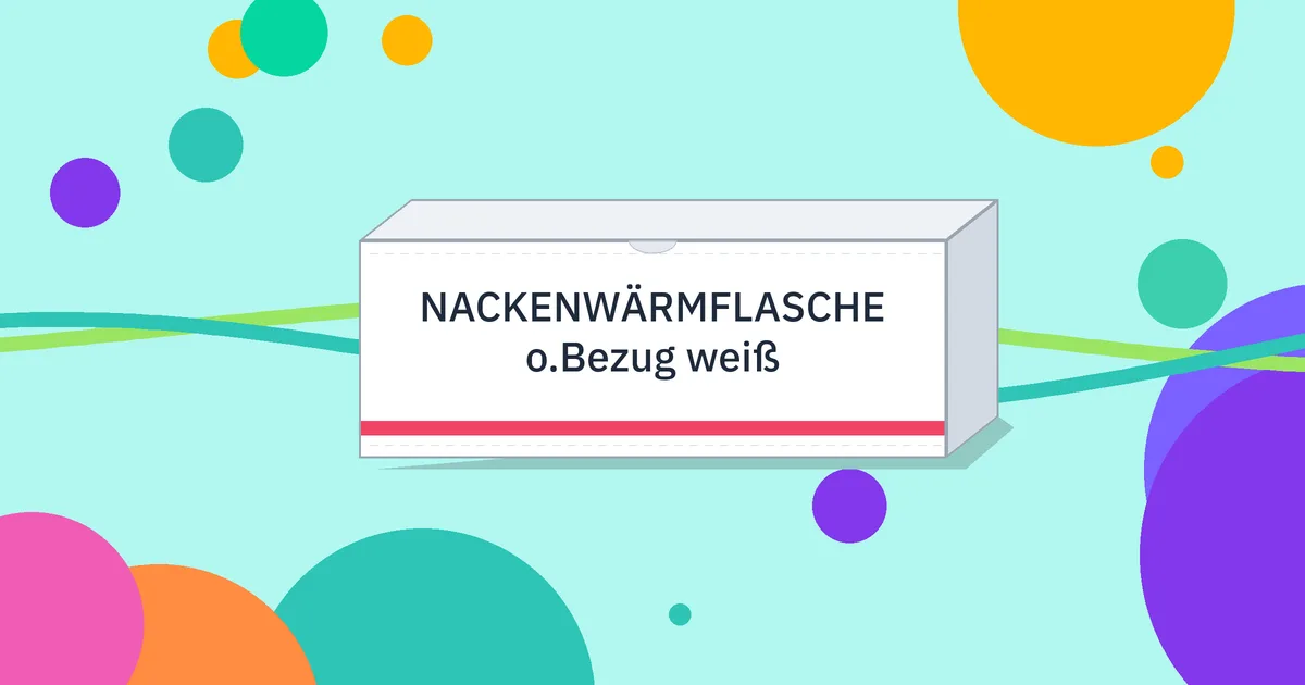 Symbolbild: Packung mit der Aufschrift NACKENWÄRMFLASCHE o.Bezug weiß (PZN 14356137) – Verfügbarkeit und Bezug in Apotheken in Frankfurt am Main